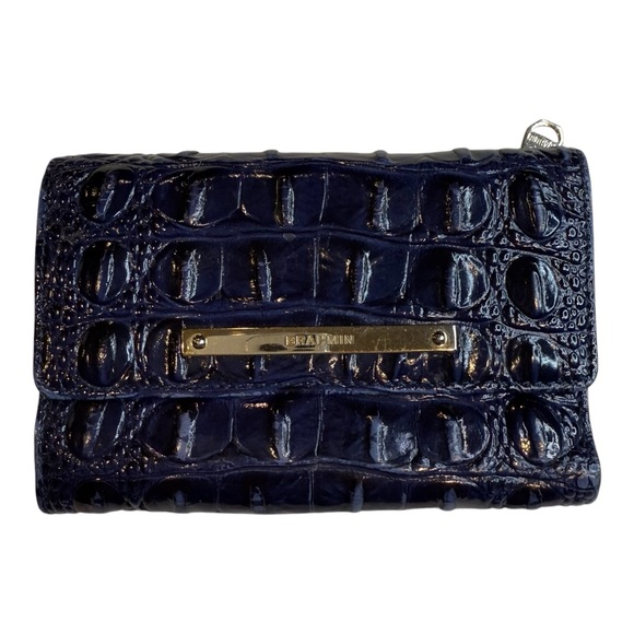 Brahmin | Bags | Brahmin Wallet Navy Blue Crocodile Embossed Trifold ...